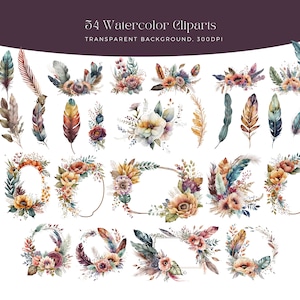 Boho Flowers PNG, Watercolor Floral Clipart Bouquets, Elements ...