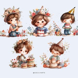 Cute Birthday Boy, Birthday Party Clipart Bundle, Happy Birthday PNG ...
