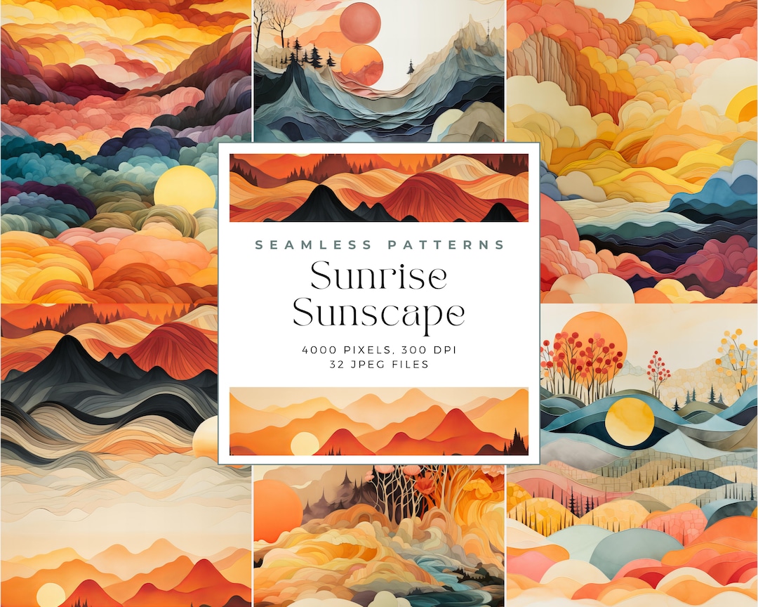 Sunrise Sunscape Seamless Pattern Paper, Seamless Nature Sunrise ...