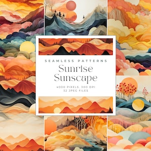 Sunrise Sunscape Seamless Pattern Paper, Seamless Nature Sunrise Patterns, Sublimation ...
