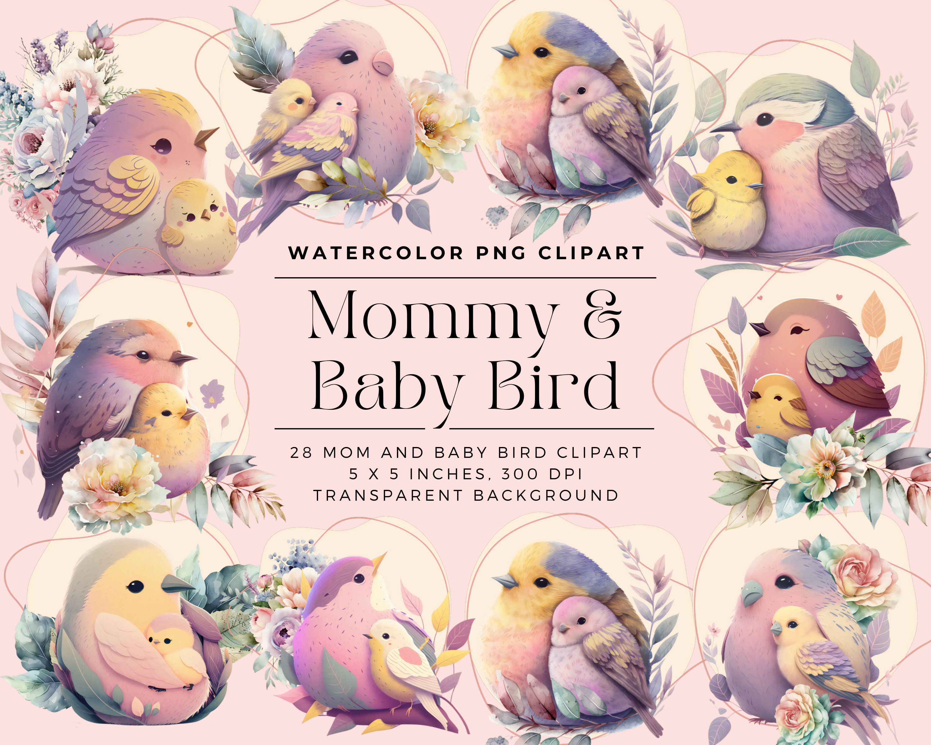 Mother’s Day Clipart, Mother-baby Bird Clipart, Mommy and Baby Bird ...