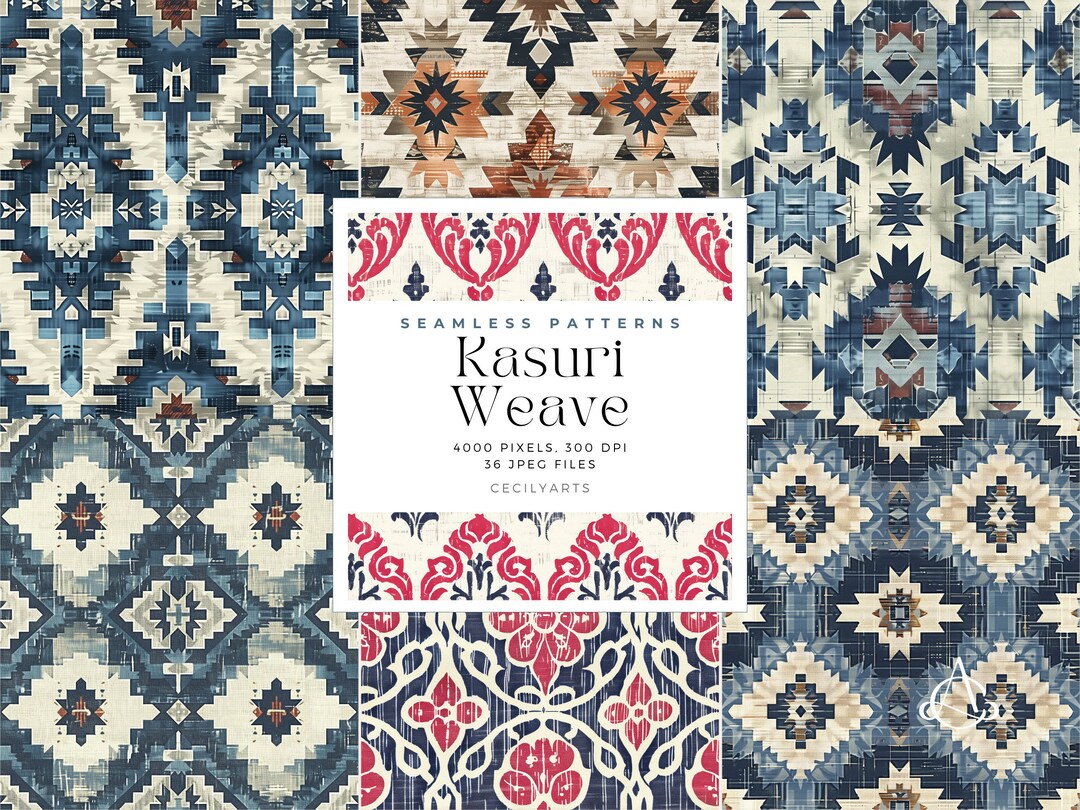Ikat Kasuri Weave Seamless Patterns, Seamless Handrawn Floral Patterns ...