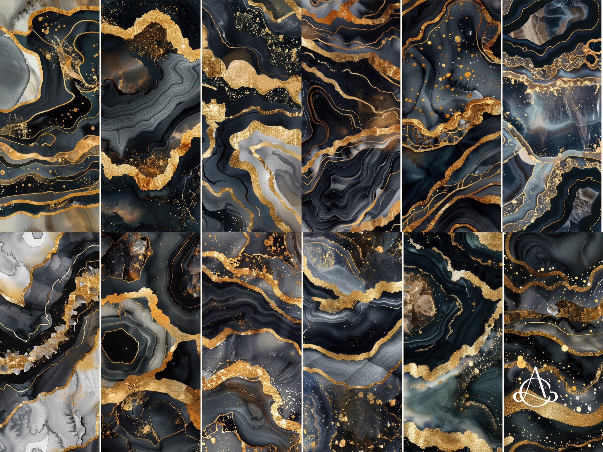 Black Gold Geode Pattern With Crystals, Seamless Winter Patterns ...