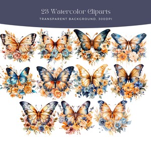 Watercolor Golden Butterfly Floral Clipart - Butterflies and Flowers ...