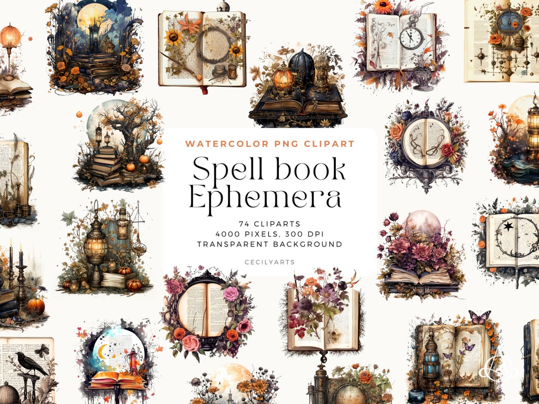 Spellbook Ephemera Clipart, Spellbook Clipart, Fantasy Bundle, Spell ...