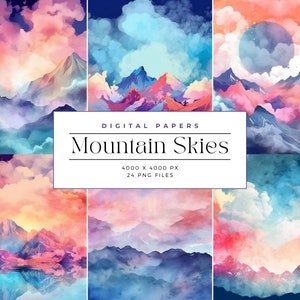 Mountain Skies Digital Paper Set, Printable Backgrounds, Junk Journal ...