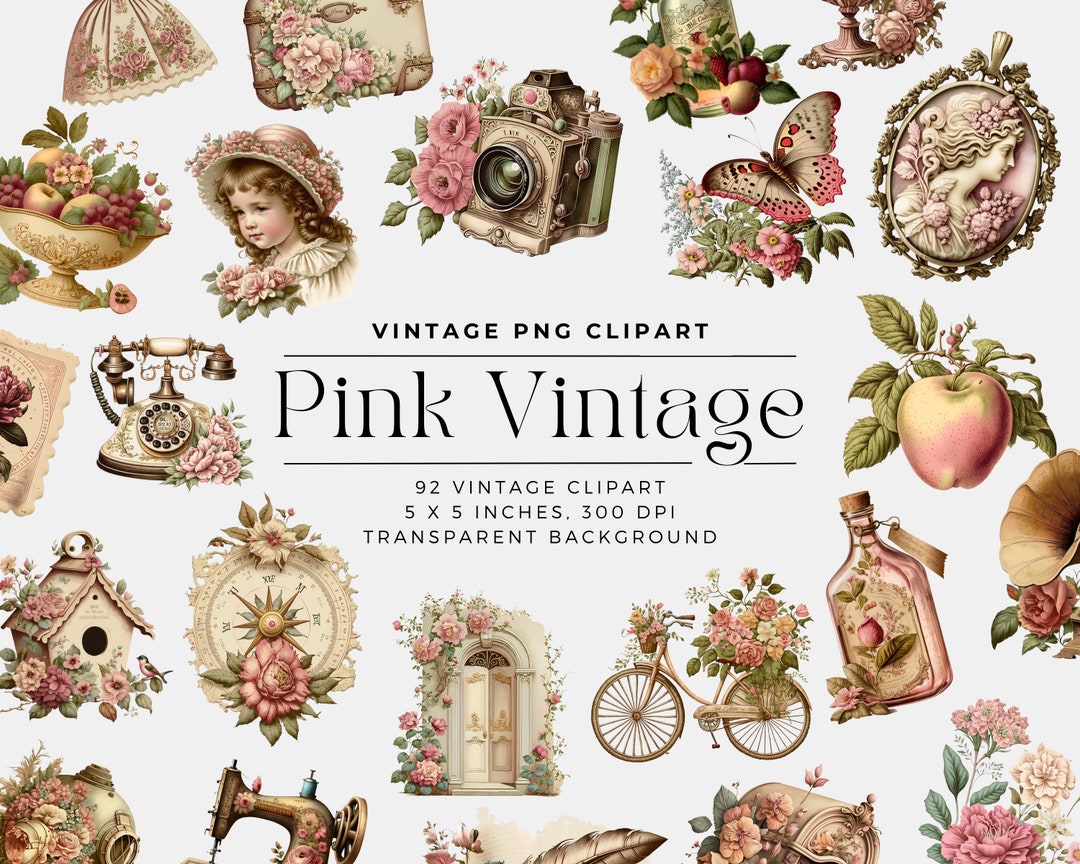 Pink Vintage PNG, Vintage Scrapbook Clipart Bouquets, Elements ...