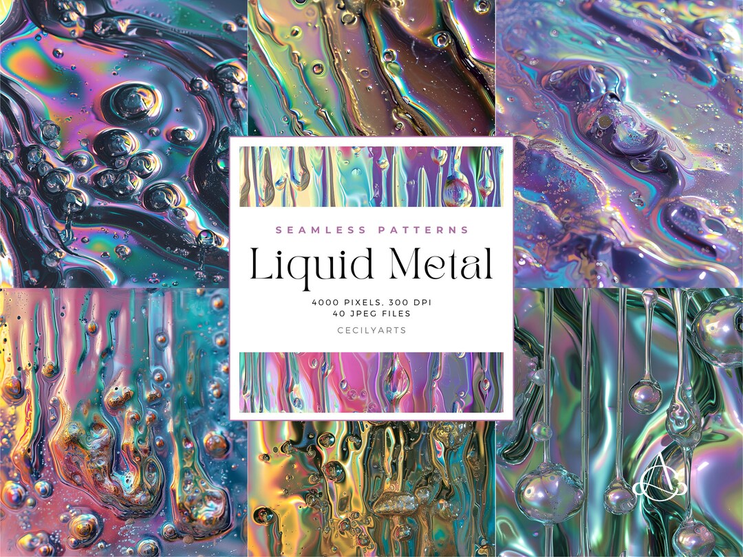 Liquid Metal Seamless Patterns, Printable Scrapbook Paper Seamless ...