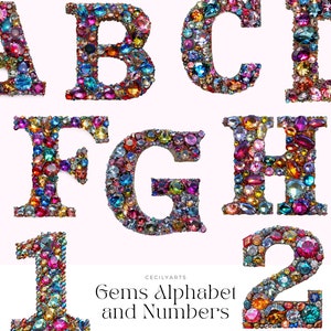 Gems Alphabet and Numbers Cliparts, Alphabet PNG, Floral Alphabet A - Z ...