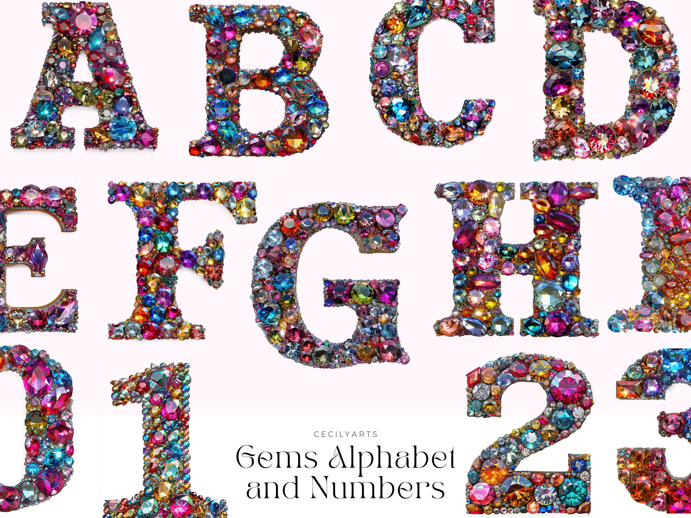 Gems Alphabet and Numbers Cliparts, Alphabet PNG, Floral Alphabet A - Z ...