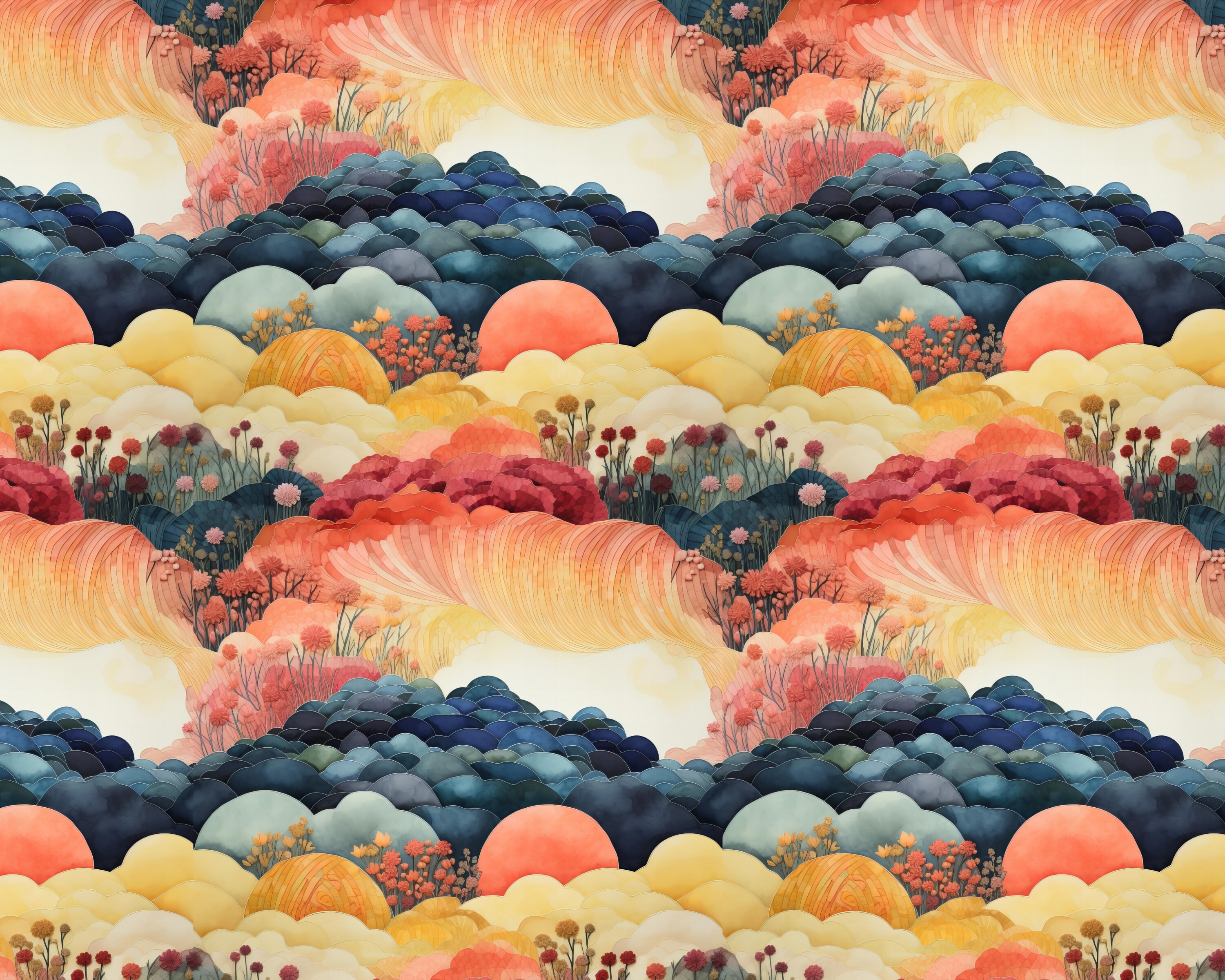 Sunrise Sunscape Seamless Pattern Paper, Seamless Nature Sunrise ...