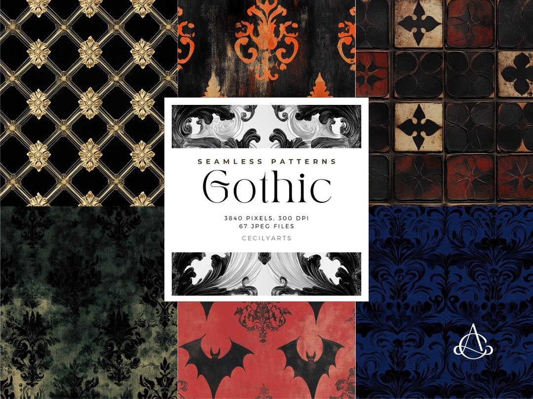 Gothic Seamless Patterns, Watercolor Gothic Black Rose and Skulls ...