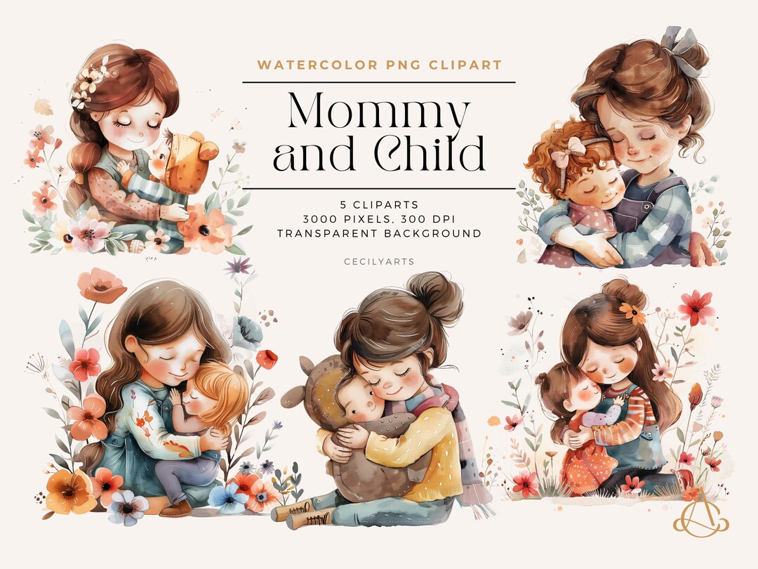 Mother’s Day Clipart, Cute Mother and Child Clipart, Mother Daughter ...