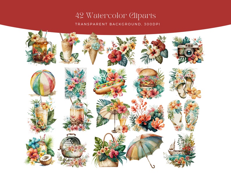 Summer Collection PNG Clipart Seasonal Clipart Watercolor - Etsy