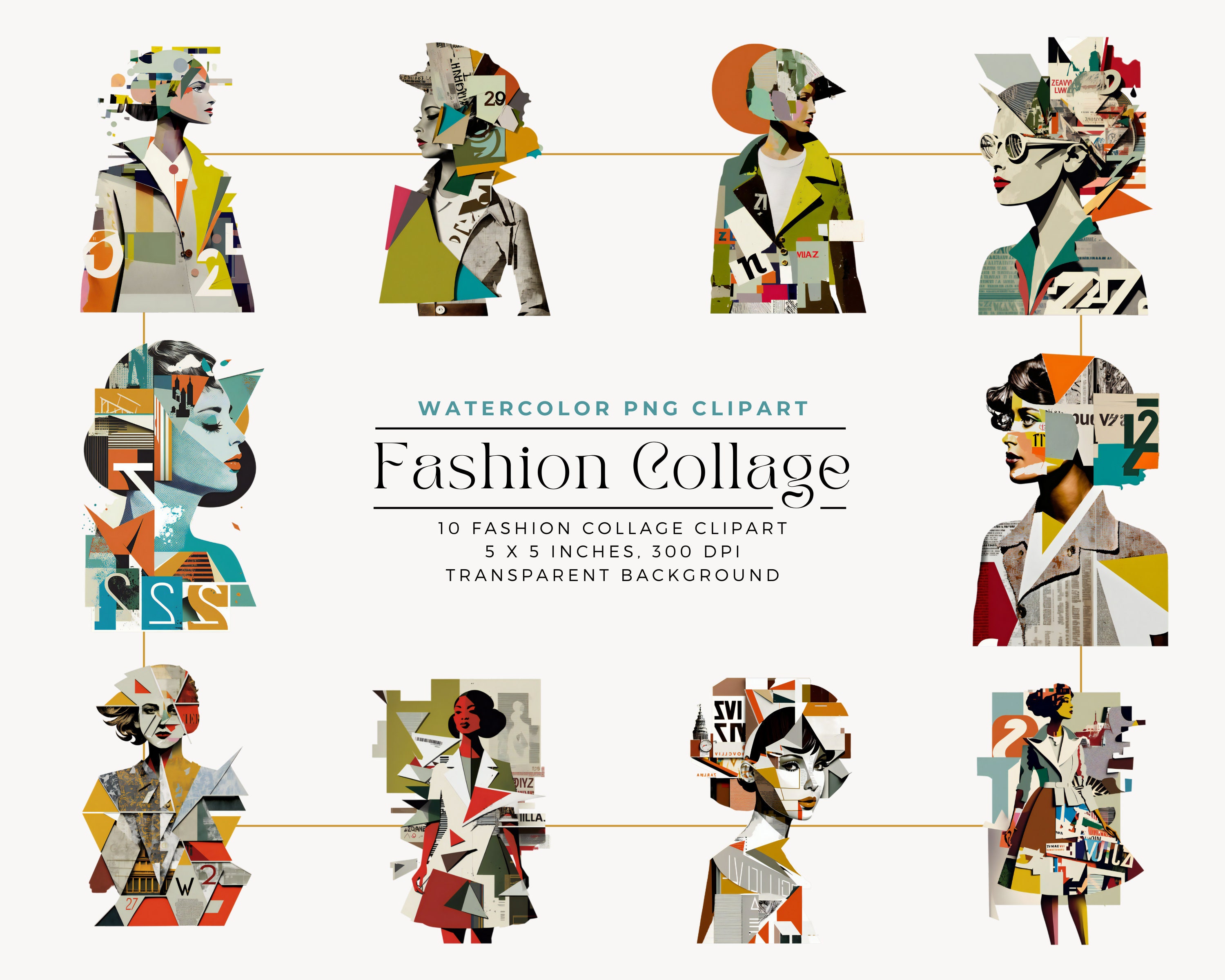 Fashion Collage PNG Fashion Clipart Elements Vintage - Etsy
