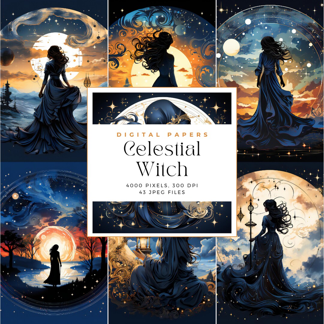 Celestial Witch Backgrounds, Scrapbook Paper Moon Fantasy Collage ...