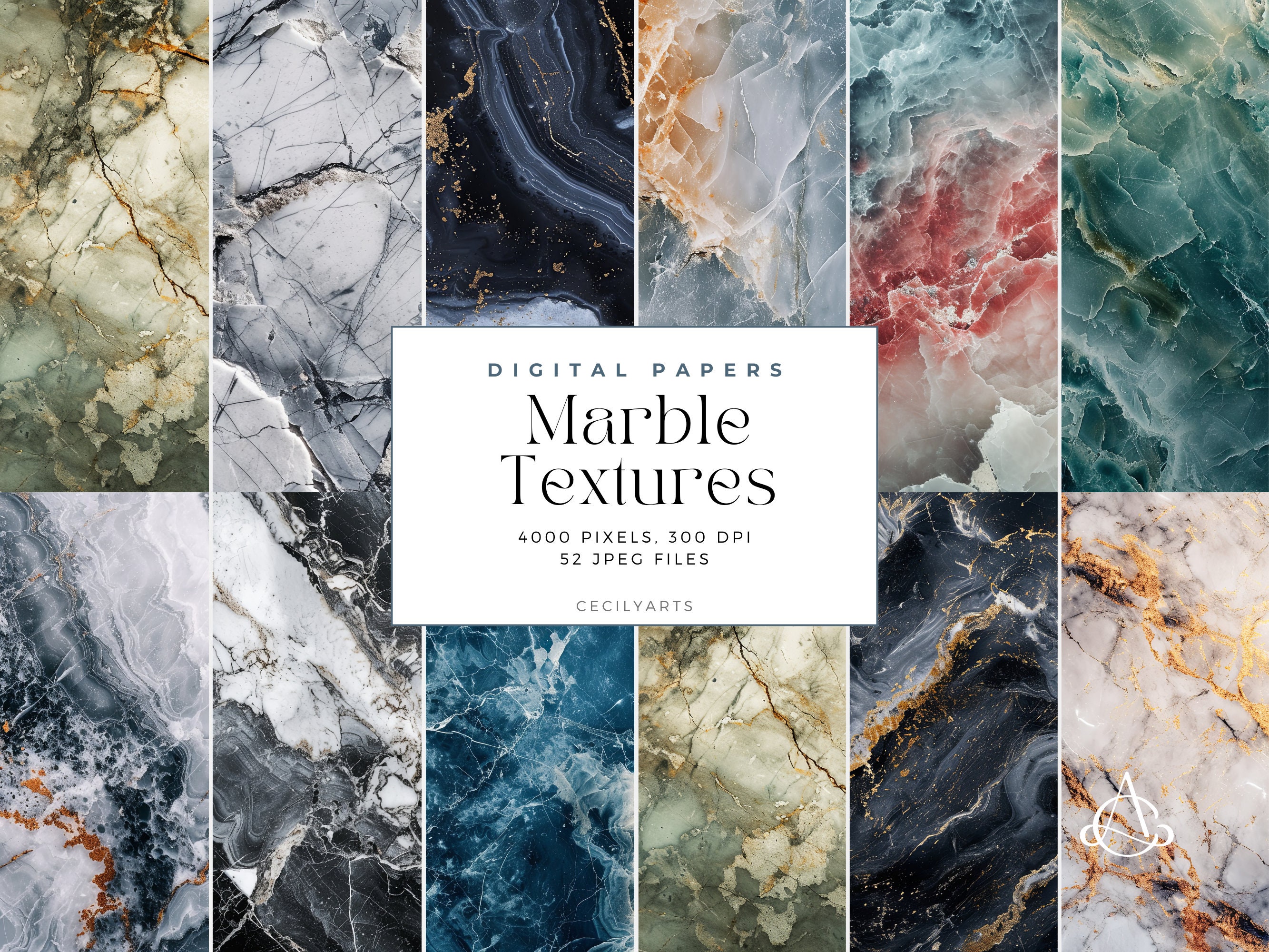 Marble Digital Paper Pack, Marble Textures, NOT Seamless Background ...