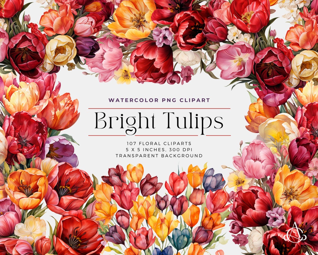 Bright Watercolor Tulips Flowers PNG, Watercolor Floral Clipart ...