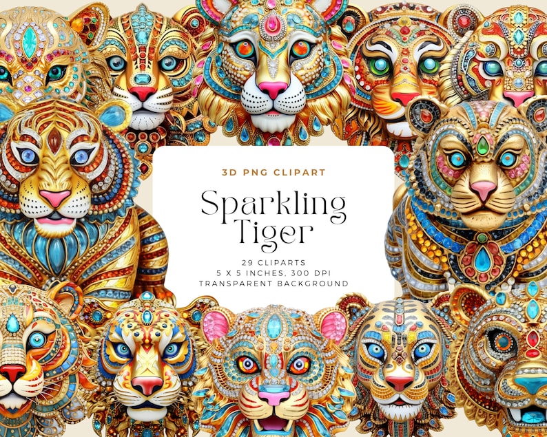 Sparkles and Glitter Tiger PNG, Watercolor Tiger Clipart Brooch ...