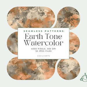 Earth Tone Watercolor Seamless Patterns, Digital Download JPG, Seamless ...