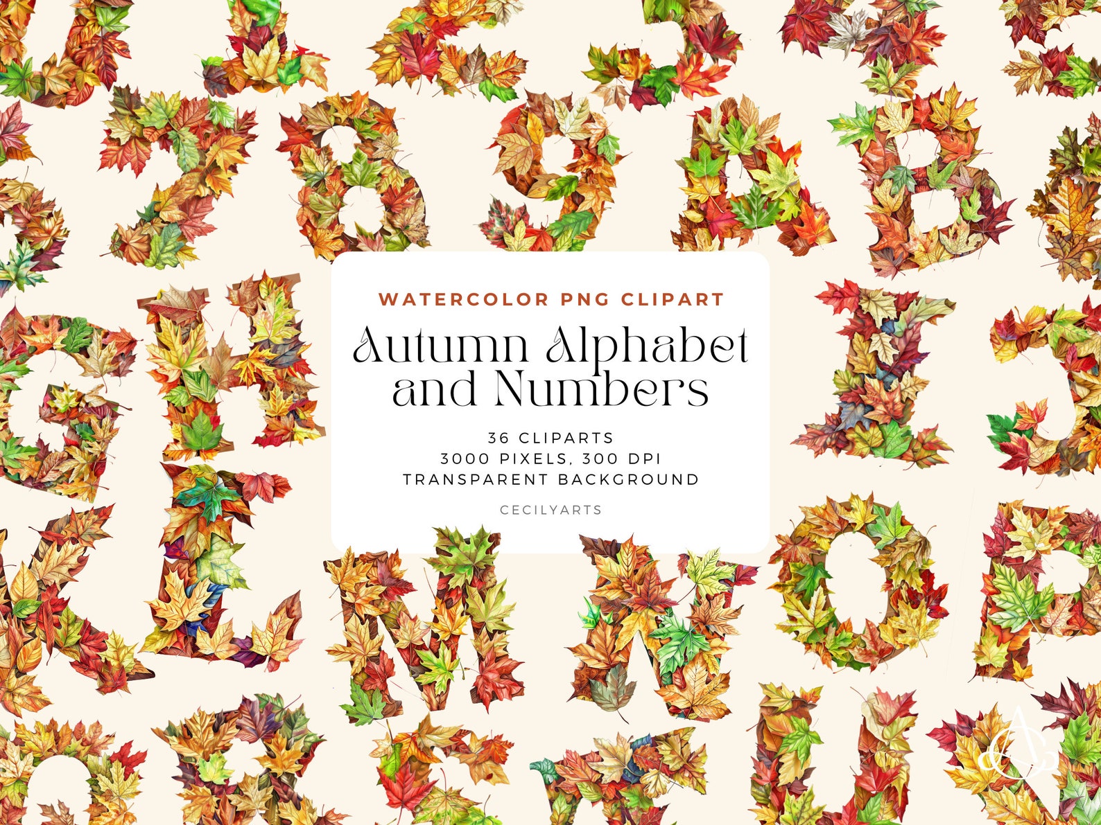 Autumn Alphabet and Numbers, Alphabet PNG, Floral Alphabet A - Z ...