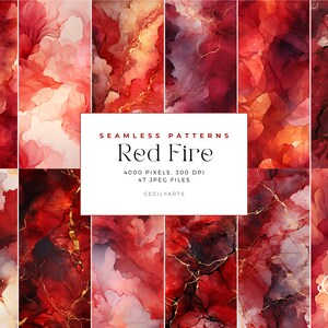 Red Fire Seamless Patterns, Red Alcohol Ink, Digital Paper, Seamless ...