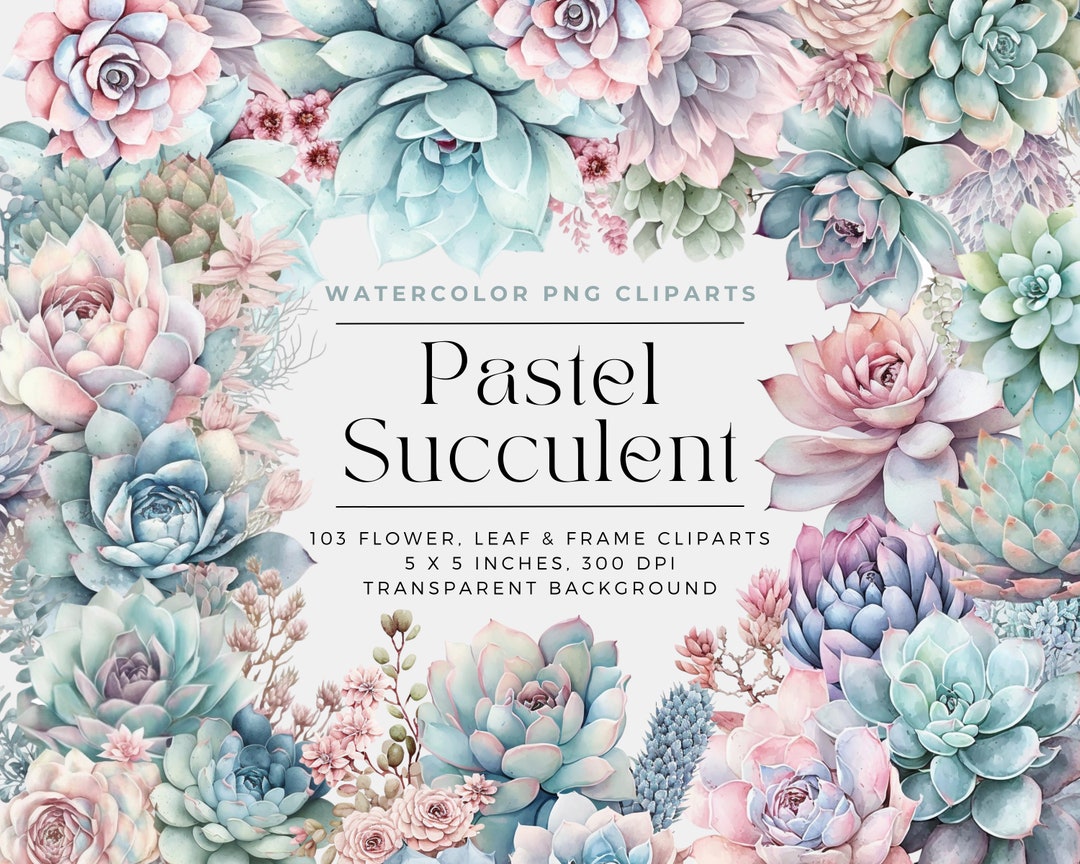 103 Pastel Succulent Flowers PNG, Watercolor Floral Clipart Bouquets ...