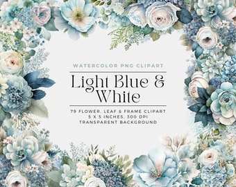 54 Powder Blue Flowers PNG, Watercolor Floral Clipart Bouquets ...