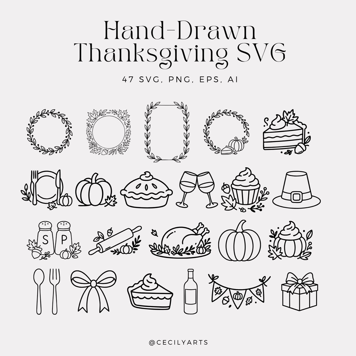 Hand-drawn Thanksgiving Doodles Clipart | Fall Svg and Png Bundle ...