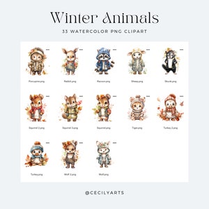 Watercolor Winter Animals Clip Art, Animals Wearing Jackets Watercolor ...