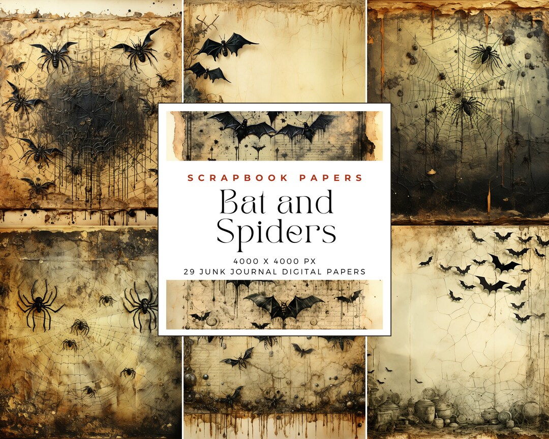 Watercolor Bat and Spider Junk Journal Printable Page, Spider and Bat ...