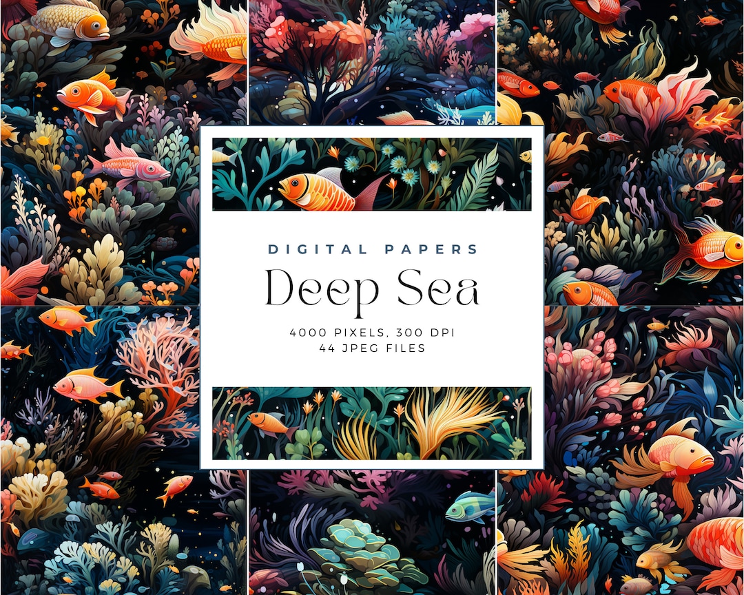 Underwater Scenes Watercolour Seamless Patterns, Deep Sea Pattern ...