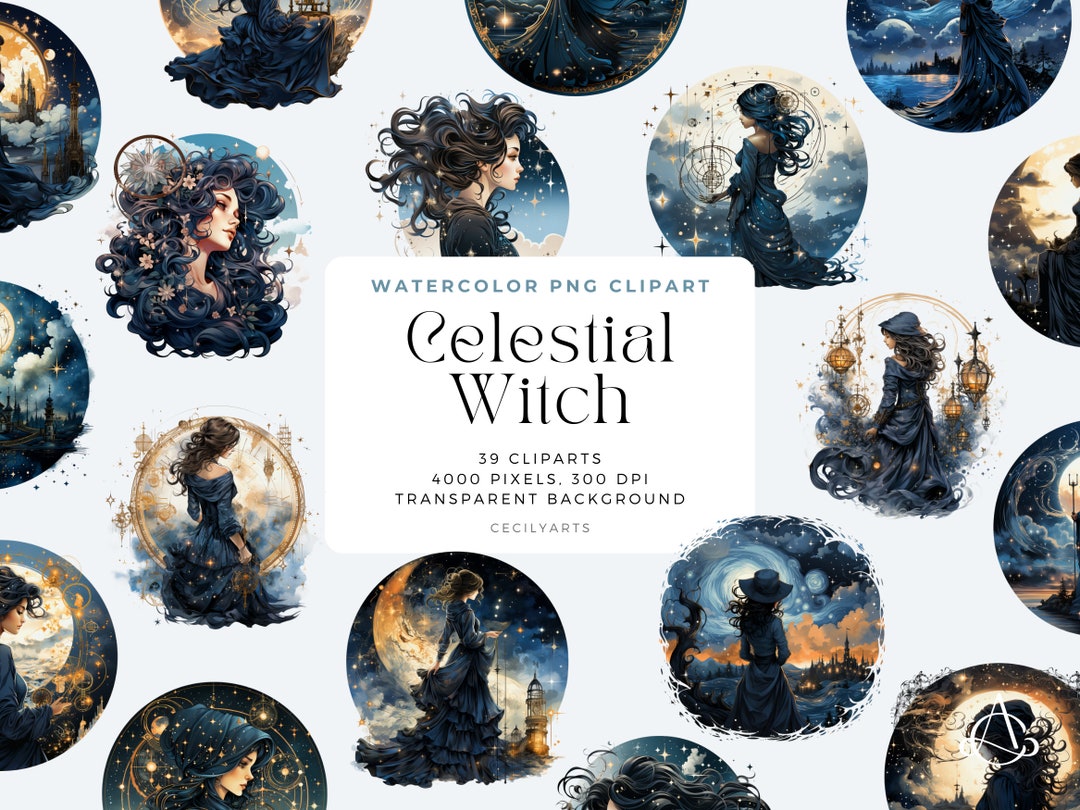Celestial Witch Cliparts, Witch Clip Art Png, Witch Bundle, Witchcraft ...
