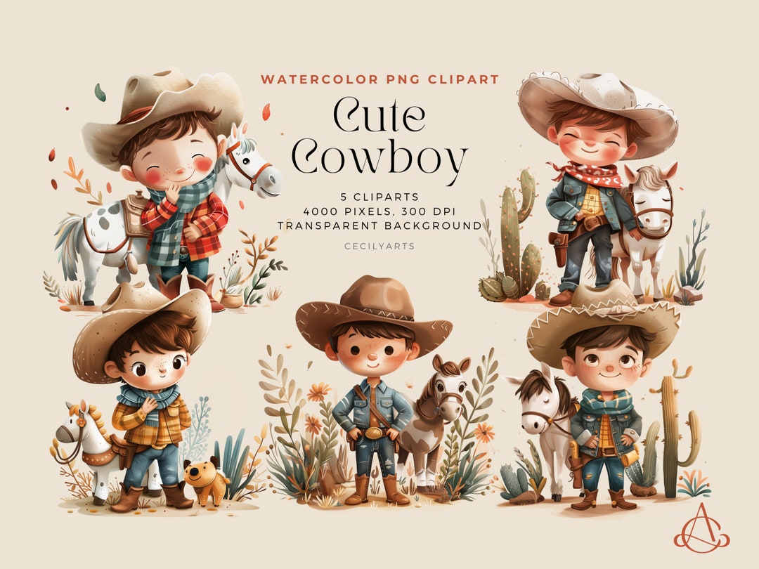 Cute Cowboy Clipart ,digital Download, Baby Western Clipart, Baby ...