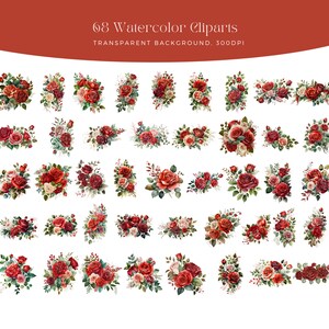 Red Roses Watercolor Clip Art, Watercolor Floral Clipart Bouquets ...