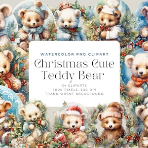 Watercolor Christmas Cute Teddy Bear Clipart, Cute Teddy Bear Clipart ...