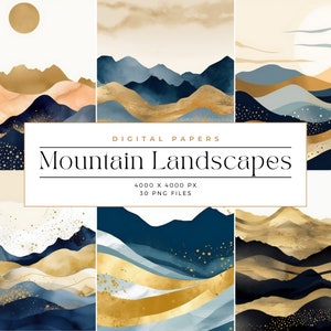 Mountain Landscapes Digital Paper Set, Printable Backgrounds, Junk ...