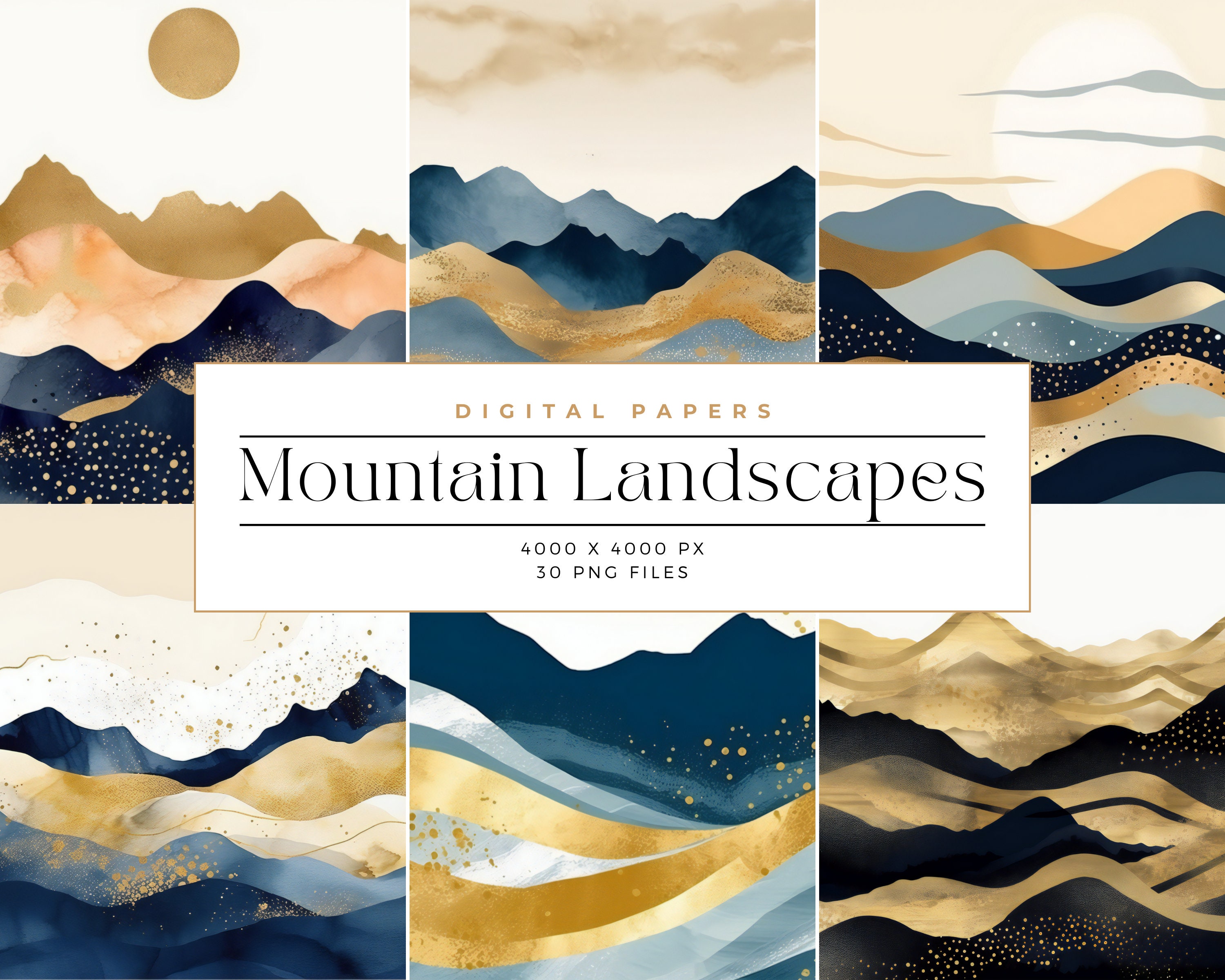 Mountain Landscapes Digital Paper Set, Printable Backgrounds, Junk ...