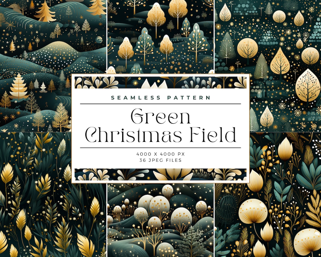 Green Christmas Field Digital Paper, Seamless Green Field Patterns ...