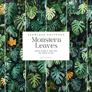 Monstera Leaves Seamless Patterns, Commercial Use Digital Download ...