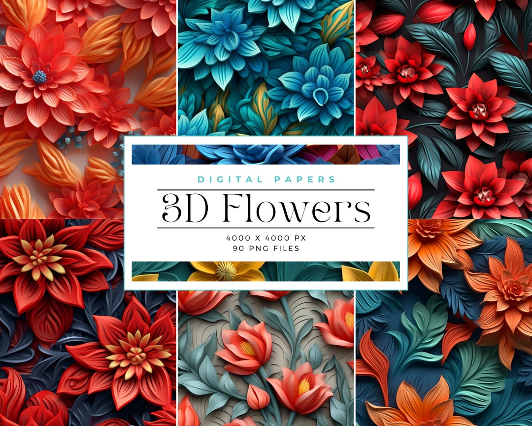 3D Paper Flowers Digital Paper, Floral Clip Art, 3d Flower Patterns ...