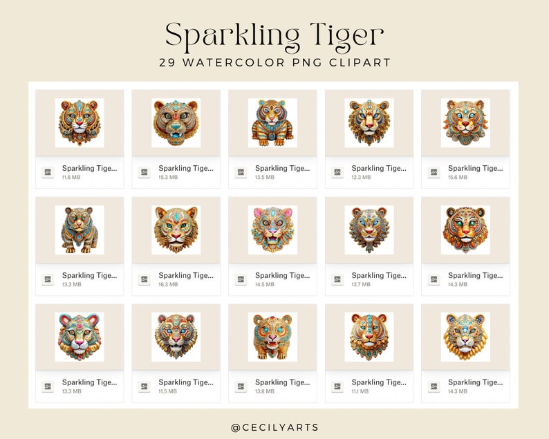 Sparkles and Glitter Tiger PNG, Watercolor Tiger Clipart Brooch ...