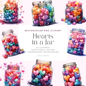 Watercolor Jar of Hearts PNG, Candy Jar Clipart, Watercolor Pastel ...