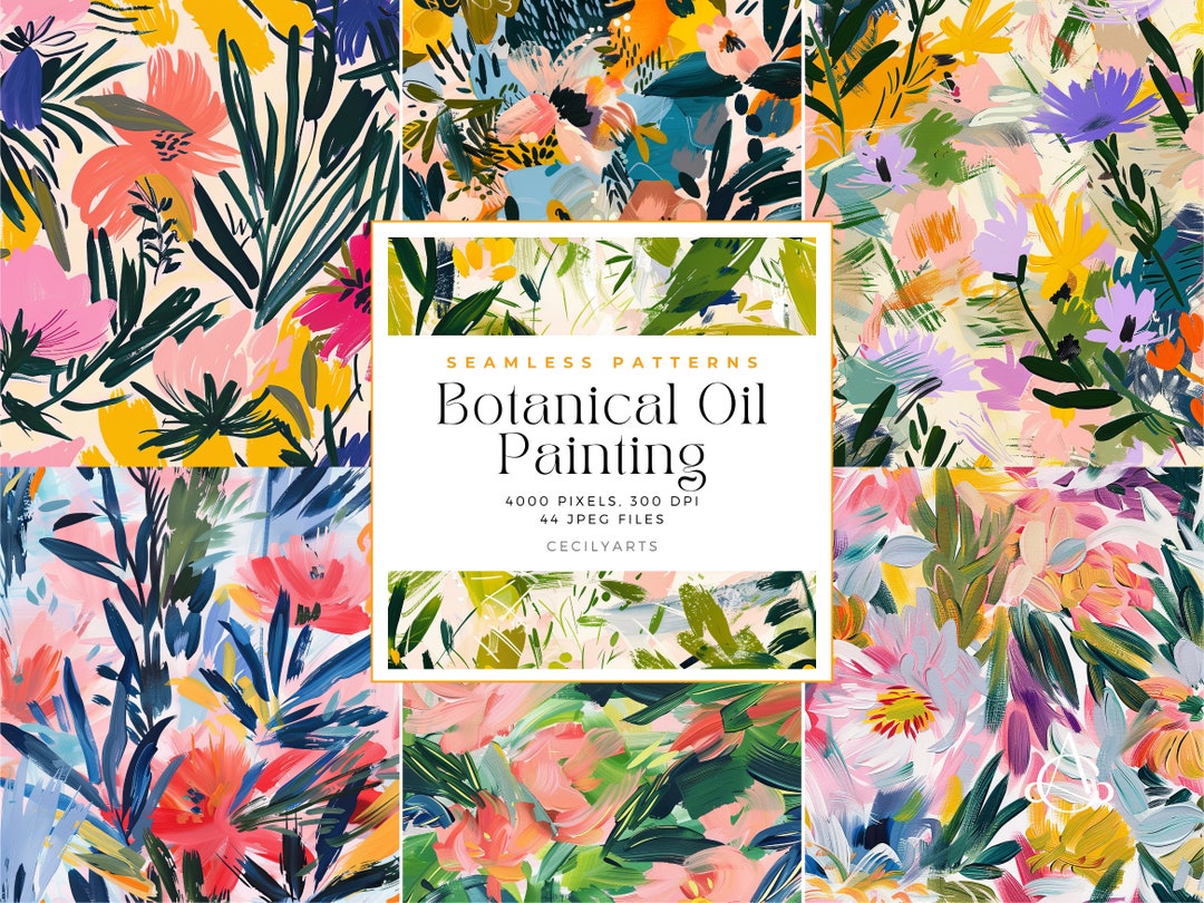 Botanical Oil Painting Seamless Patterns, Seamless Painted Floral ...