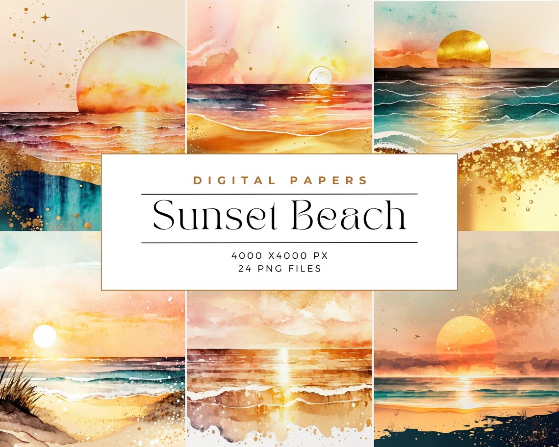 Watercolor Beach Sunsets Background, Watercolor Sunset Background ...