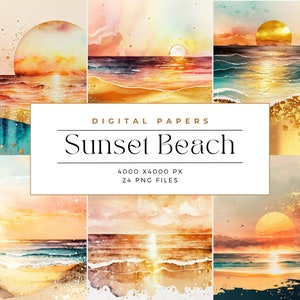 Watercolor Beach Sunsets Background, Watercolor Sunset Background ...