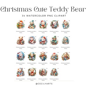 Watercolor Christmas Cute Teddy Bear Clipart, Cute Teddy Bear Clipart ...
