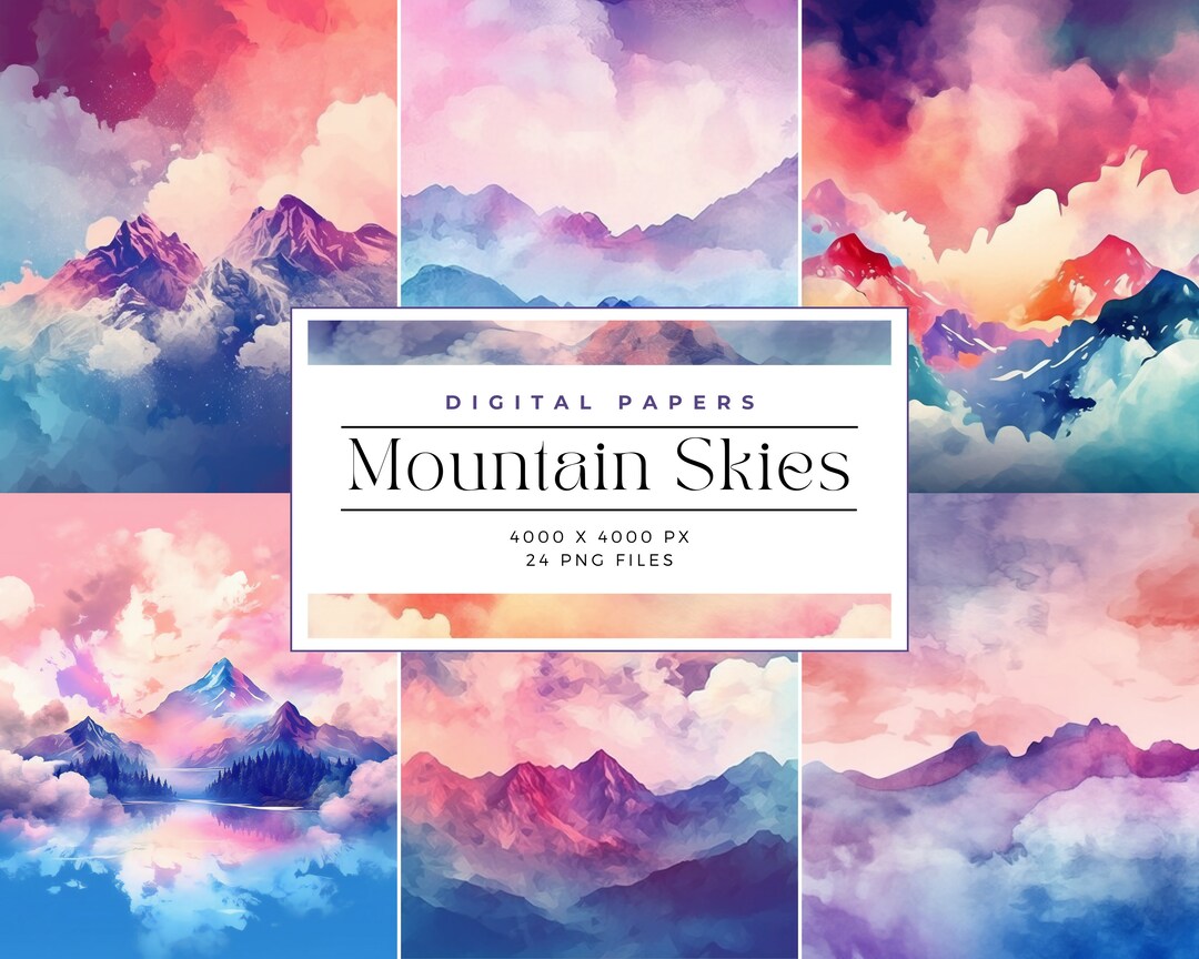 Mountain Skies Digital Paper Set, Printable Backgrounds, Junk Journal ...
