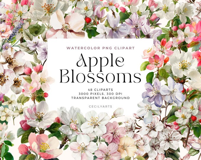 Apple Blossom Spring Flower Watercolor Clipart PNG, Delicate Floral ...