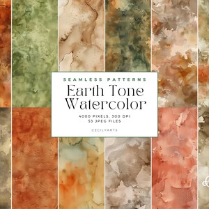Earth Tone Watercolor Seamless Patterns, Digital Download JPG, Seamless ...